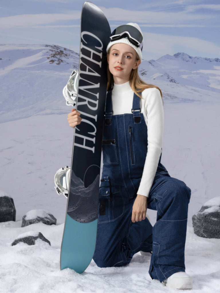Women's PowderQueen Snow Adventure Bibs Denim Snow Pants | Snowshred.com