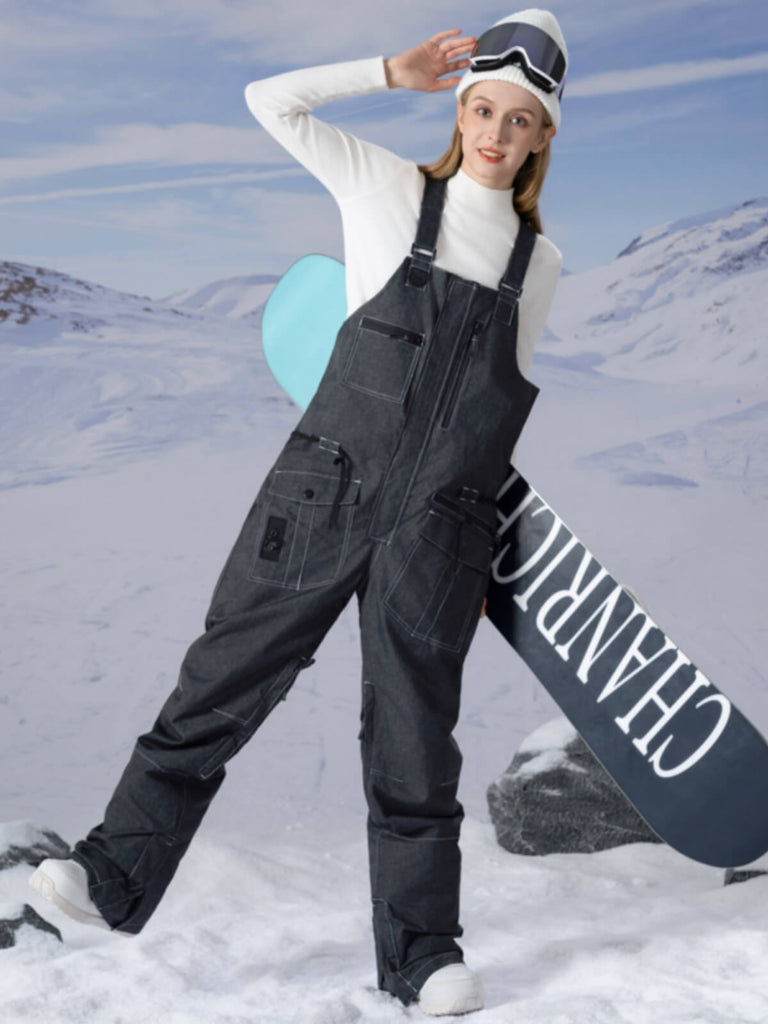 Women's PowderQueen Snow Adventure Bibs Denim Snow Pants | Snowshred.com