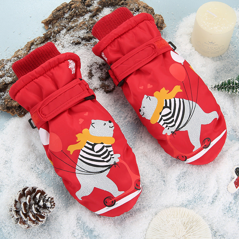 Kid's Snowshred Cute Bear Pattern Waterproof Snow Mittens | Snowshred