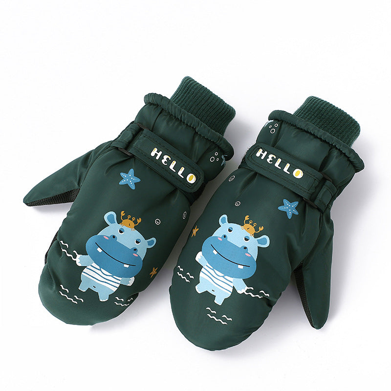 Kid's Snowshred Cute Hippo Animal Pattern Waterproof Snow Mittens ...